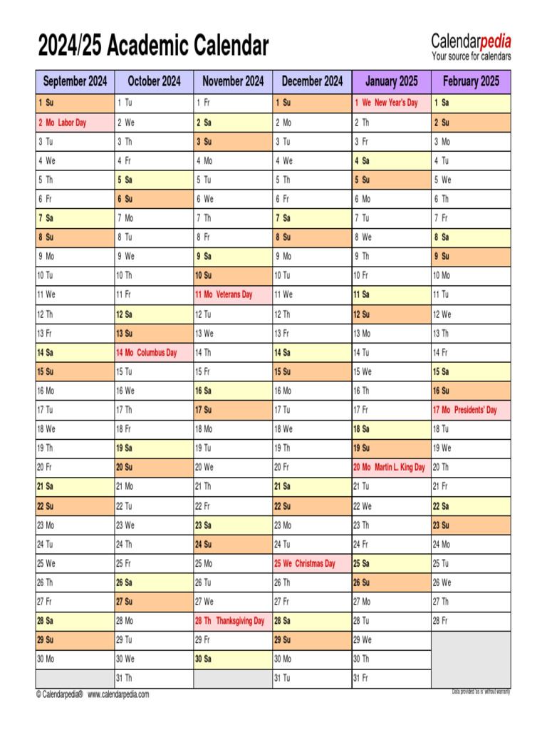 Academic Calendar 2024 2025 Landscape 2 Pages | PDF