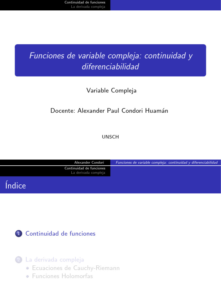 Funciones de Variable Compleja Continuidad y Diferenciabilidad | PDF | Análisis complejo ...