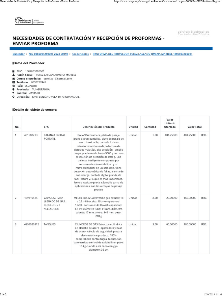 Necesidades de Contratación y Recepción de Proformas - Enviar Proforma | PDF