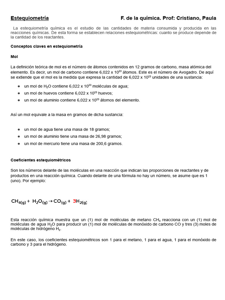 Ejemplos de Estequiometría Química | PDF | Estequiometría | Mole (Unidad)