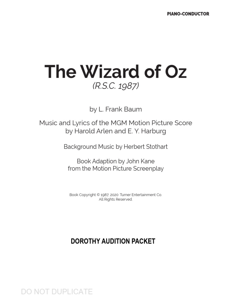 PRINTABLE Wizard of Oz, The (Dorothy) Audition Packet | PDF | Aunt Em ...