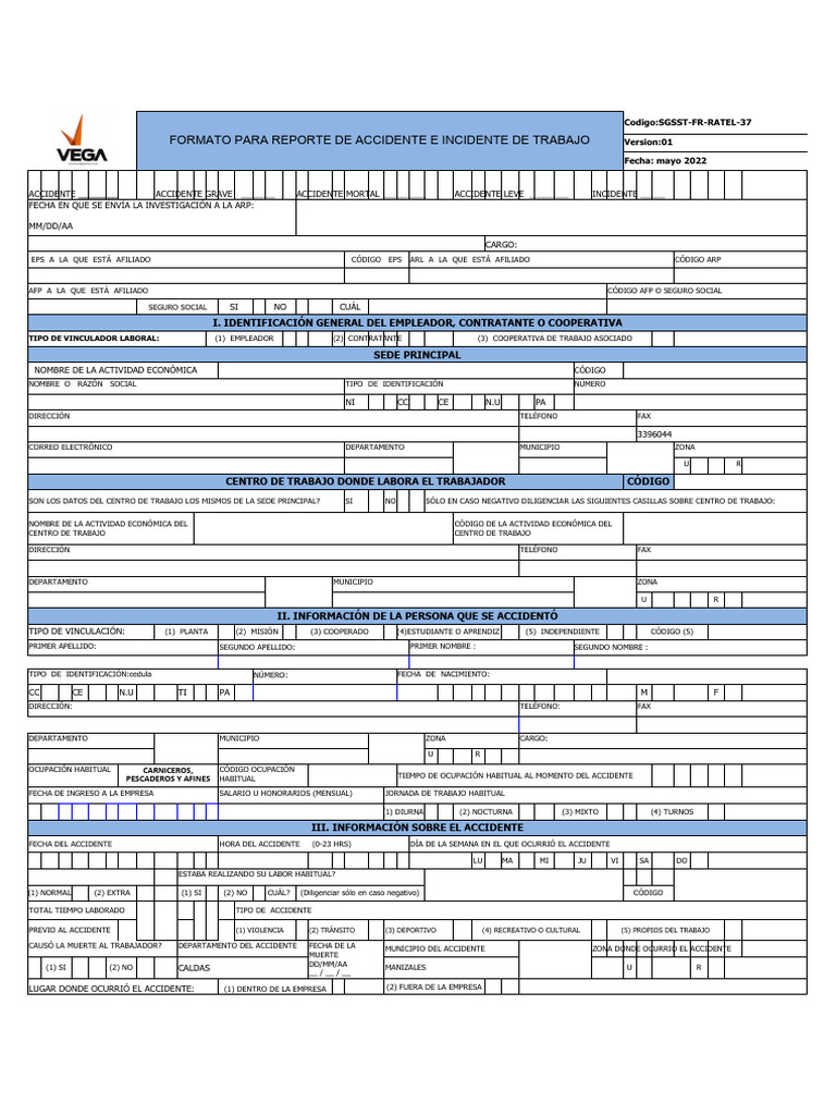 Sgsst-Fr-Ratel-37 Formato Reporte at y El | PDF