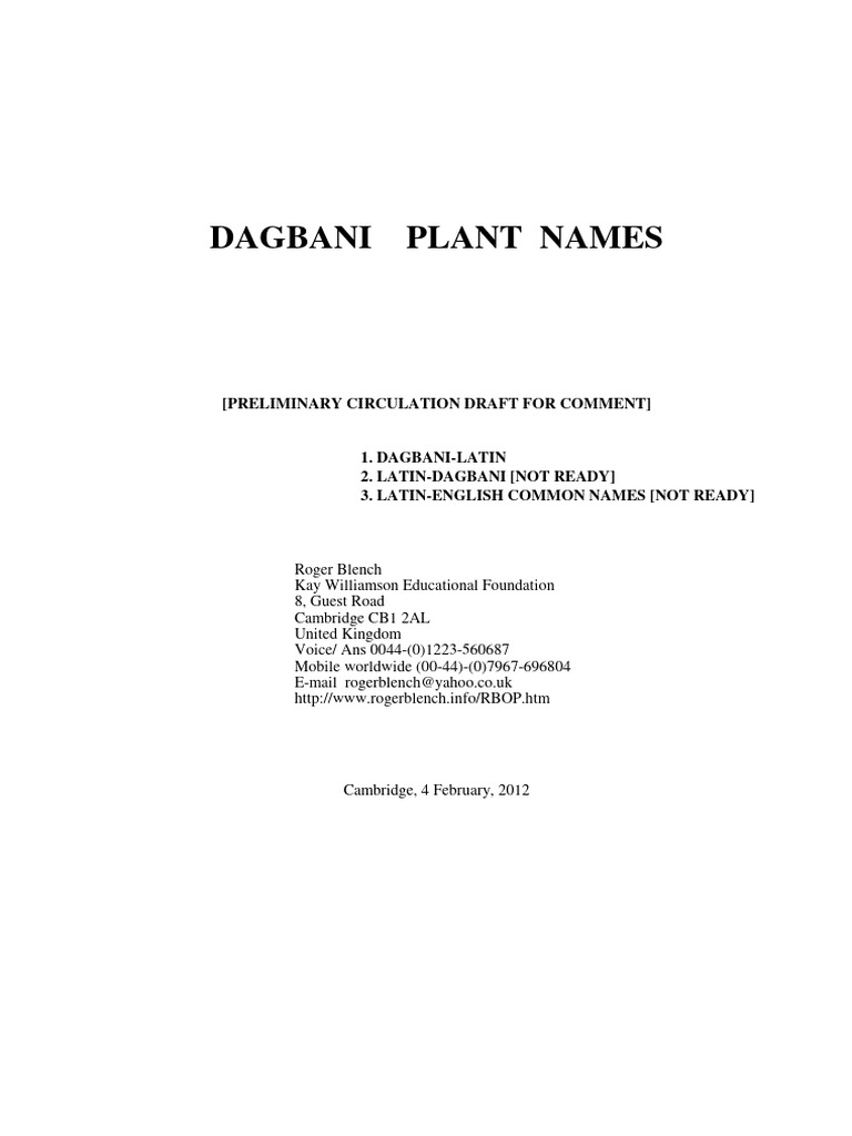 Dagbani Plant Names | PDF | Tone (Linguistics) | Languages