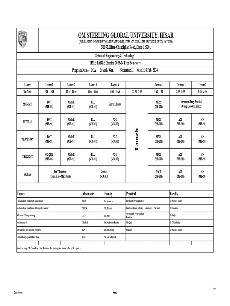 Time Table CSE Wef 26-02-24 | PDF | Computing | Computer Science