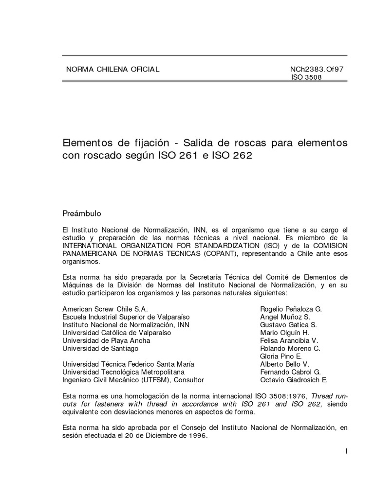 NCH 2383-1997 - Elementos de Fijación - Salida de Roscas para Elementos ...