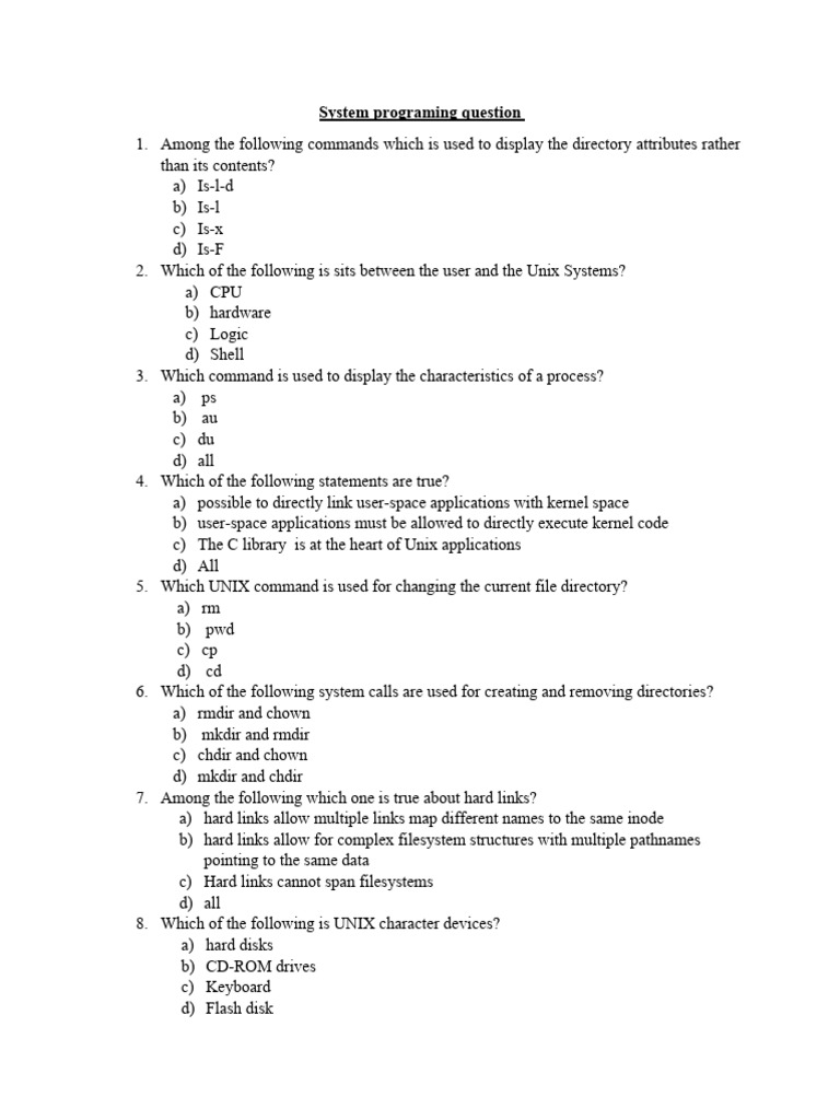 System Programing Questions | PDF | Process (Computing) | Operating System System Programing Questions | PDF | Process (Computing) | Operating System