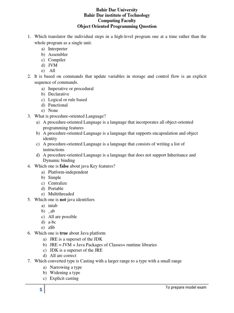 To Prepare Model Exam OOP Question | PDF | Method (Computer Programming) | Inheritance (Object ...