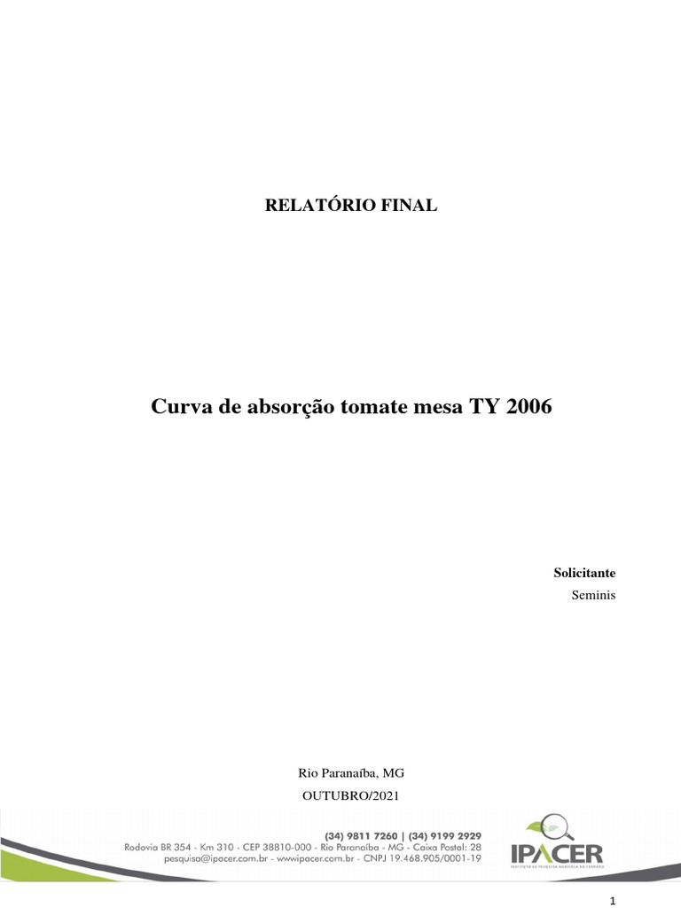 Relatório Curva de Absorção Tomate Mesa TY 2006 - 12 KG Por Planta ...