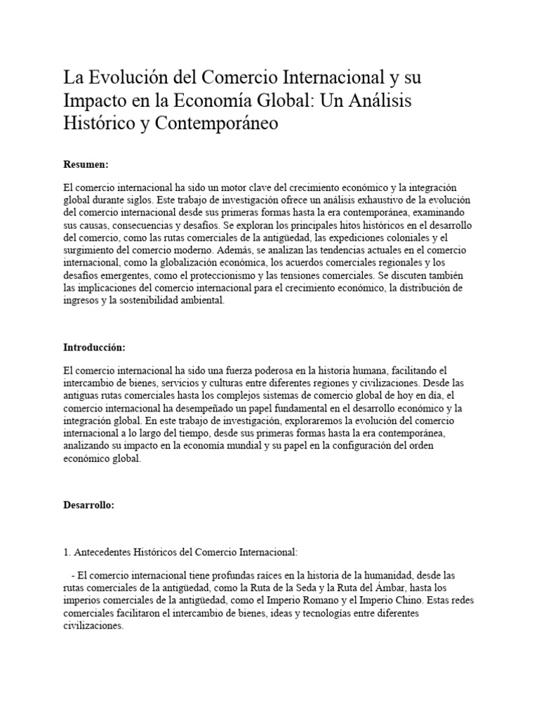La Evolución Del Comercio Internacional y Su Impacto en La Economía Global | PDF | Comercio ...