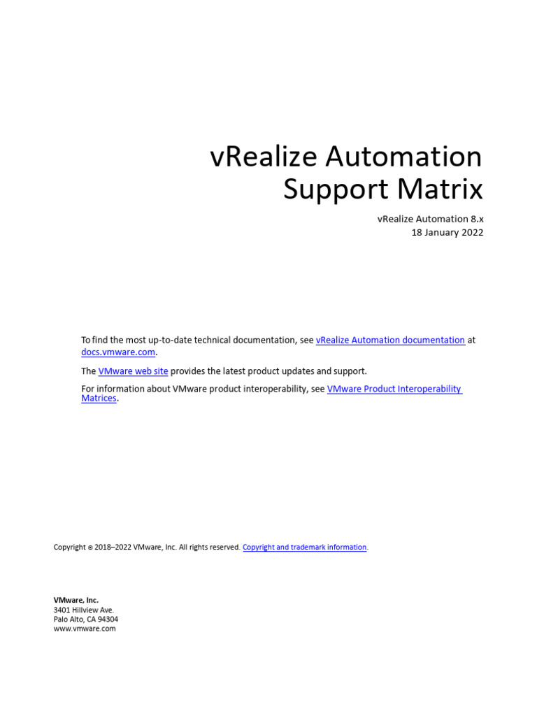 Vrealize Automation 8forward Support Matrix | PDF | Software | Software Engineering