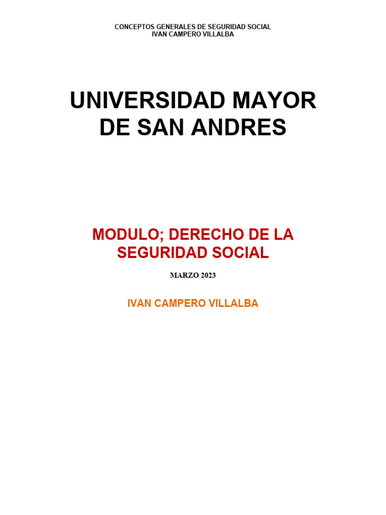 Libro Conceptos Generales de Seguridad Social. Umsa 2024 V.F | PDF | Seguro | Bienestar