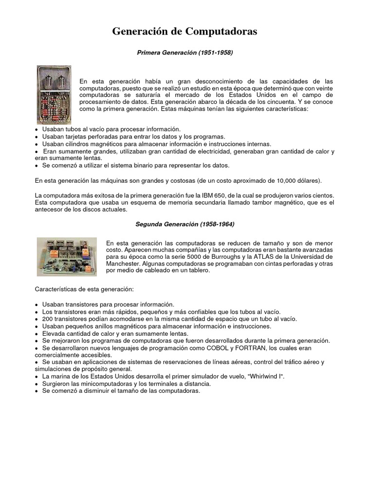 Generaciones de Las Computadoras | PDF | Circuito integrado | Microprocesador
