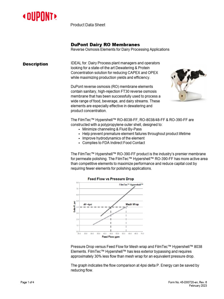FilmTec Hypershell Dairy Membranes PDS 45 D00720 en | PDF | Membrane ...