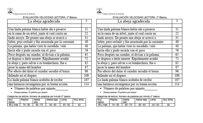 Evaluación Velocidad Lectora Pdf