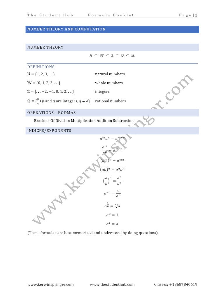 Formula Booklet - Kerwin Springer | PDF