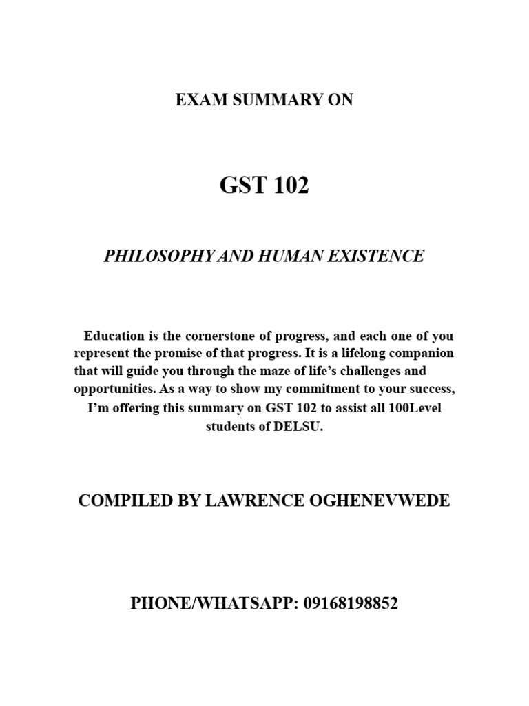 GST 102 Philosophy Exam Summary | PDF | René Descartes | Existentialism
