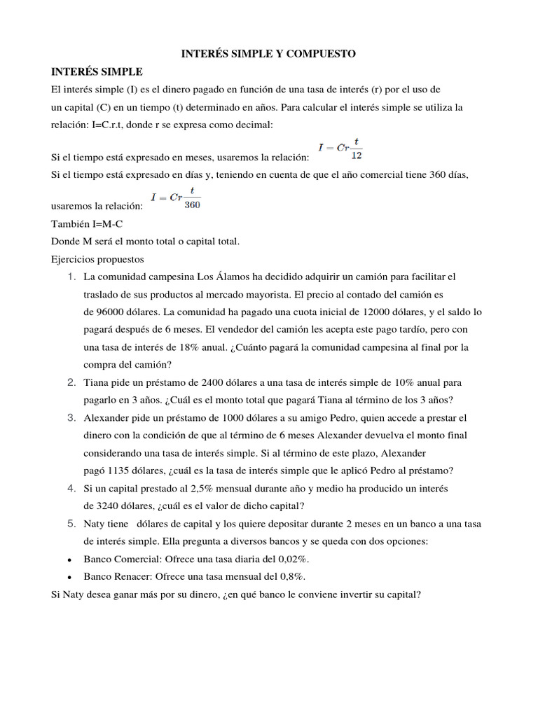 INTERÉS SIMPLE Y COMPUESTO 2C (1) | Descargar gratis PDF | Interés ...