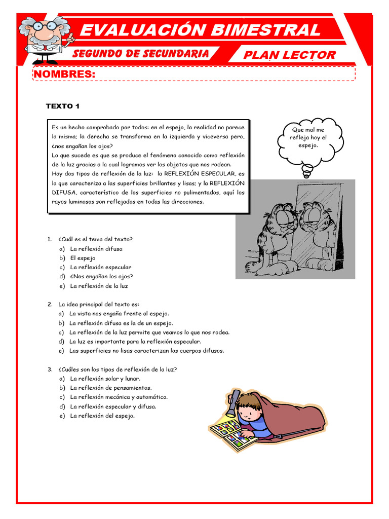 EVALUACIÓN PLAN LECTOR - Segundo-de-Secundaria | PDF | Reflexión (Física) | Charles Darwin