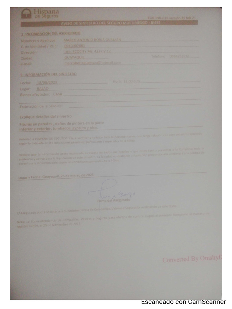 Aviso de siniestro | PDF