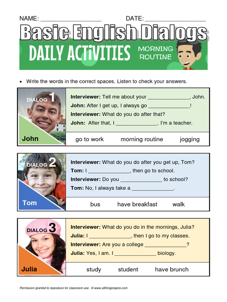 Basic English Dialogs Dailymorningroutine | PDF | Applied Linguistics ...