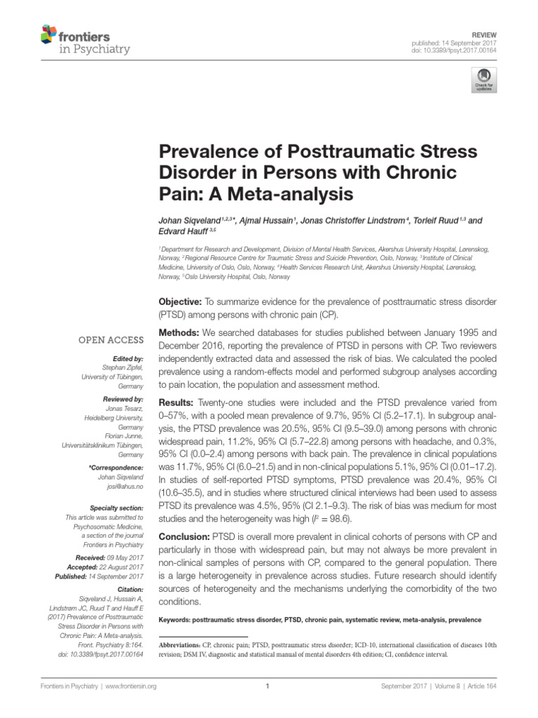 Prevalence of Posttraumatic Stress Disorder in Persons With Chronic Pain | PDF | Mental Disorder ...