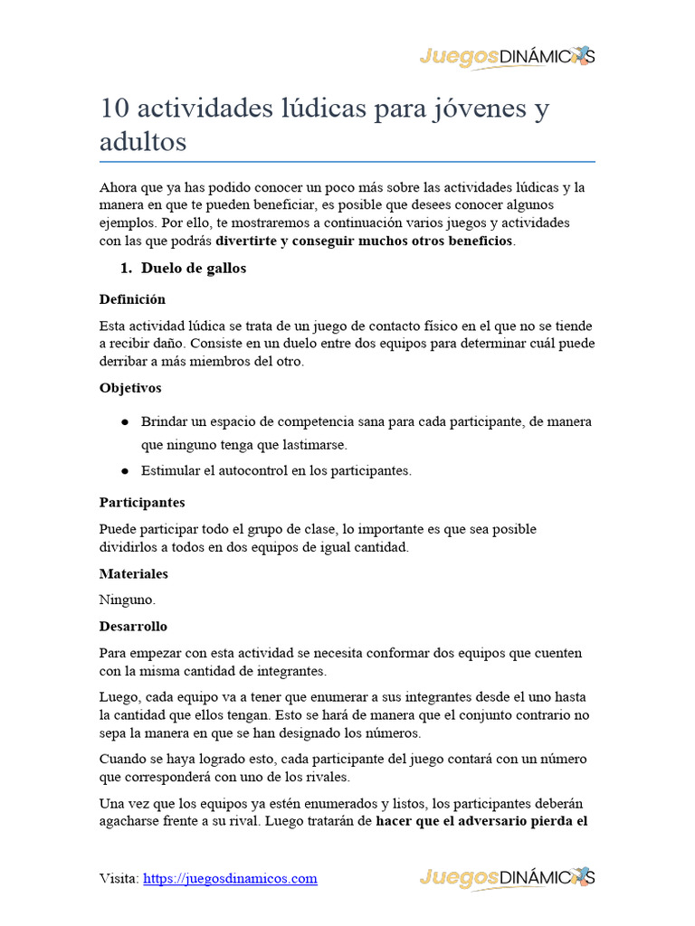 10 actividades lúdicas para jóvenes y adultos | PDF | Ajedrez | Juegos ...