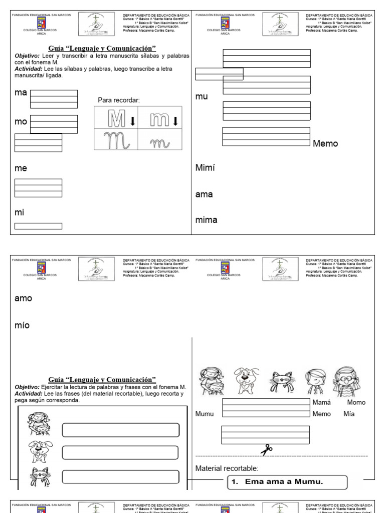 GUÍA N°9 CONSONANTE M | Descargar gratis PDF | Fonética | Escritura
