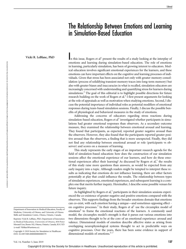 The Relationship Between Emotions and Learning In.1 | PDF | Emotions ...