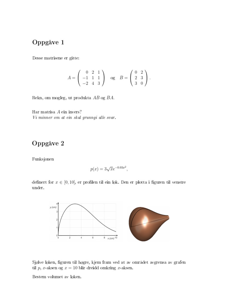 Mathematics 1000 Exam August 2020 Oslo Metropolitian University | PDF