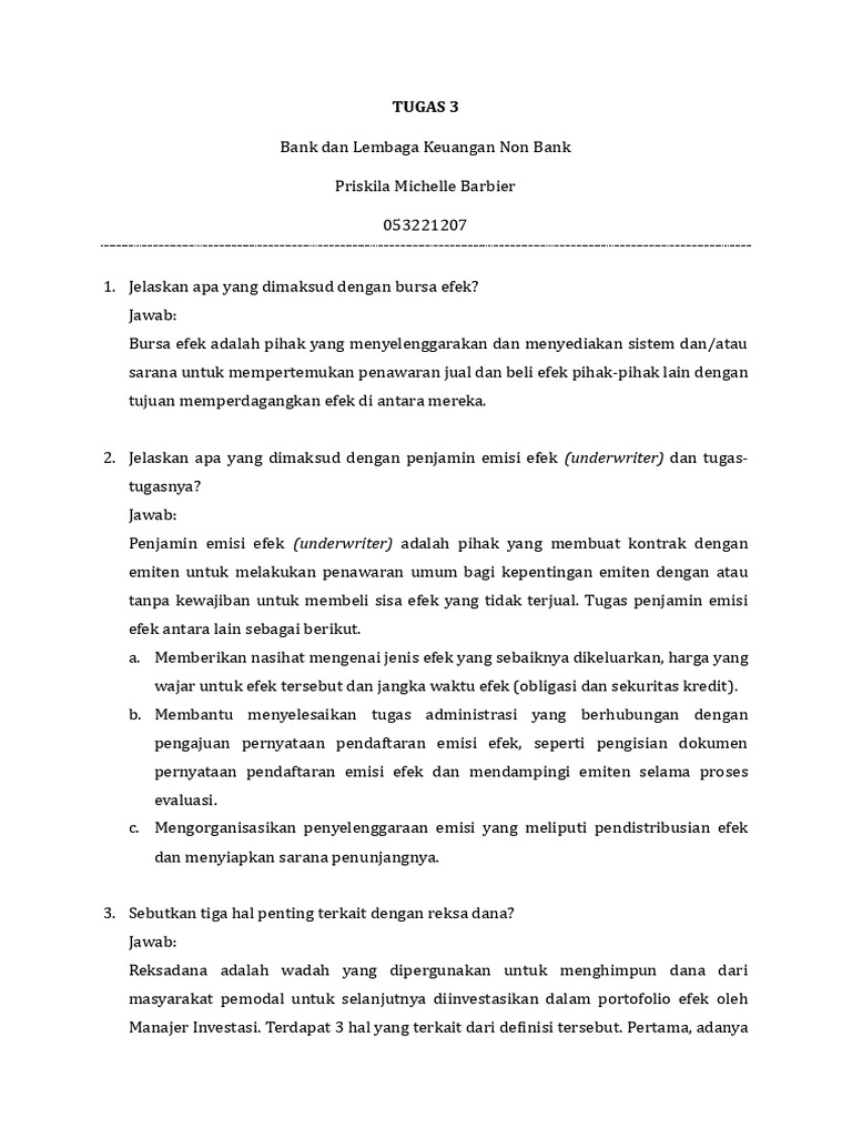 Tugas 3 - Priskila Michelle Barbier - 053221207 - Bank Dan Lembaga Keuangan Non Bank - EKSI4205 ...