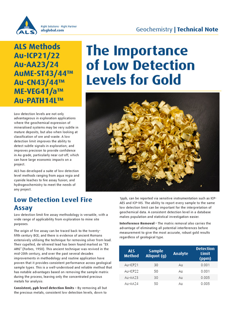 ALS Low Detection Level Gold | PDF | Detection Limit | Gold