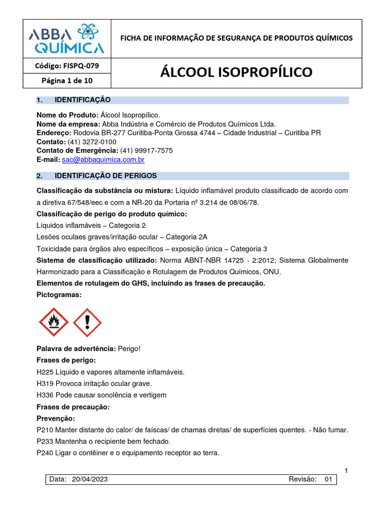 Fispq 1.6 - Álcool Isopropílico - Rev01 | PDF | Dióxido de carbono ...
