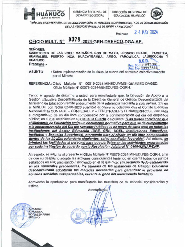Oficio Mult.nº 378 2024 GRH Drehco Dga AP | PDF