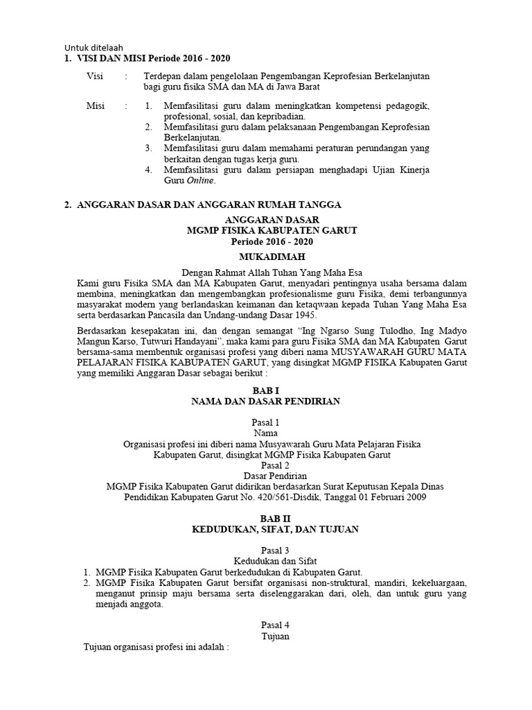 Visi AD ART Program MGMP 2016-2020 | PDF