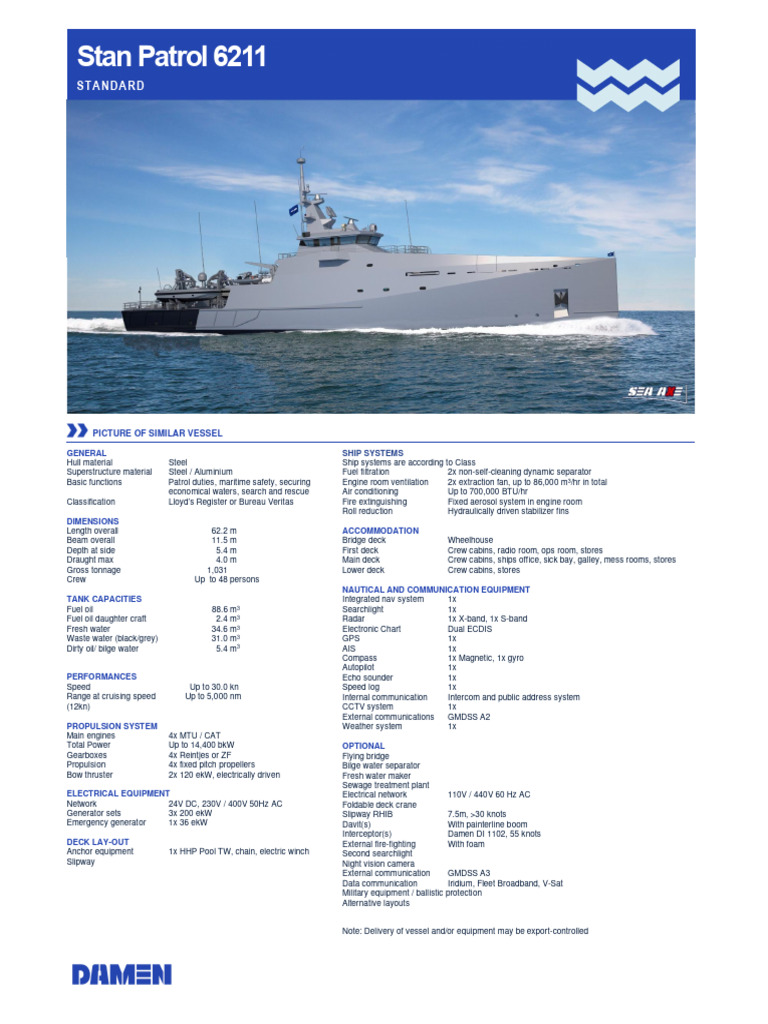 Product Sheet Stan Patrol 6211 | PDF | Ships | Deck (Ship)