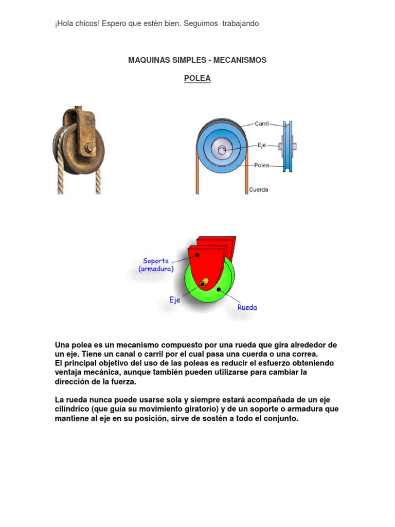 Tecnologìa Taller-Maquinas Simples-Poleas | PDF | Ingeniería mecánica ...