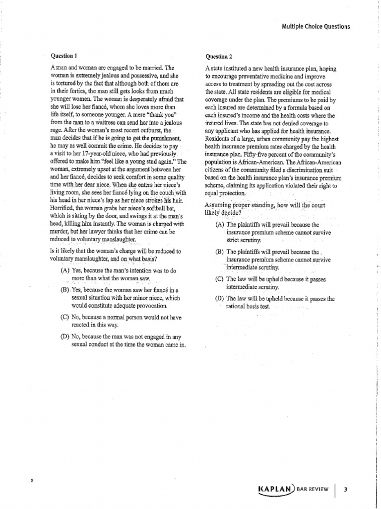 Kaplan Mixed MBE 200 Questions | PDF