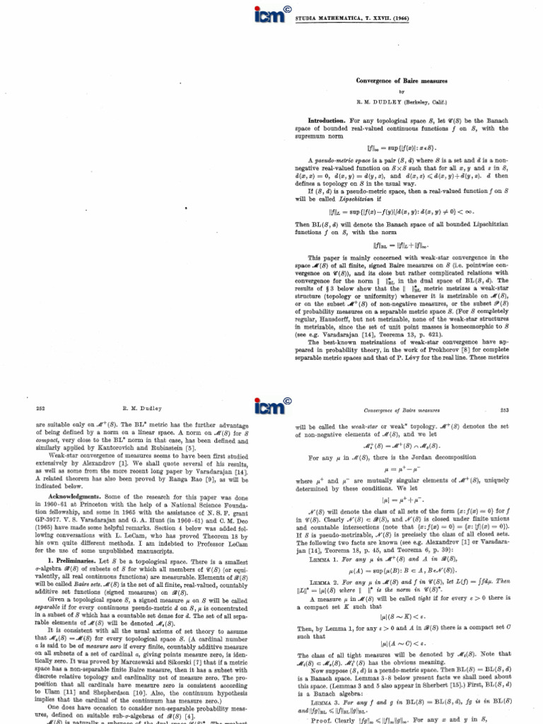 Convergence of Baire Measures | PDF