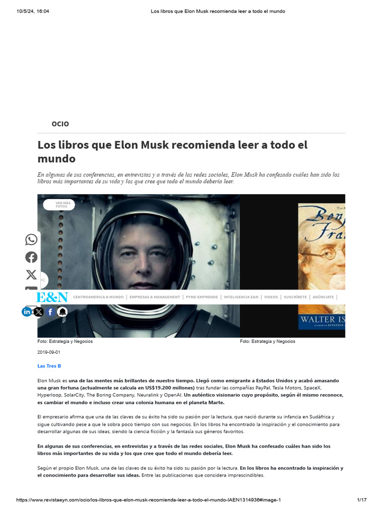 Los Libros Que Elon Musk Recomienda Leer A Todo El Mundo | PDF | Elon ...