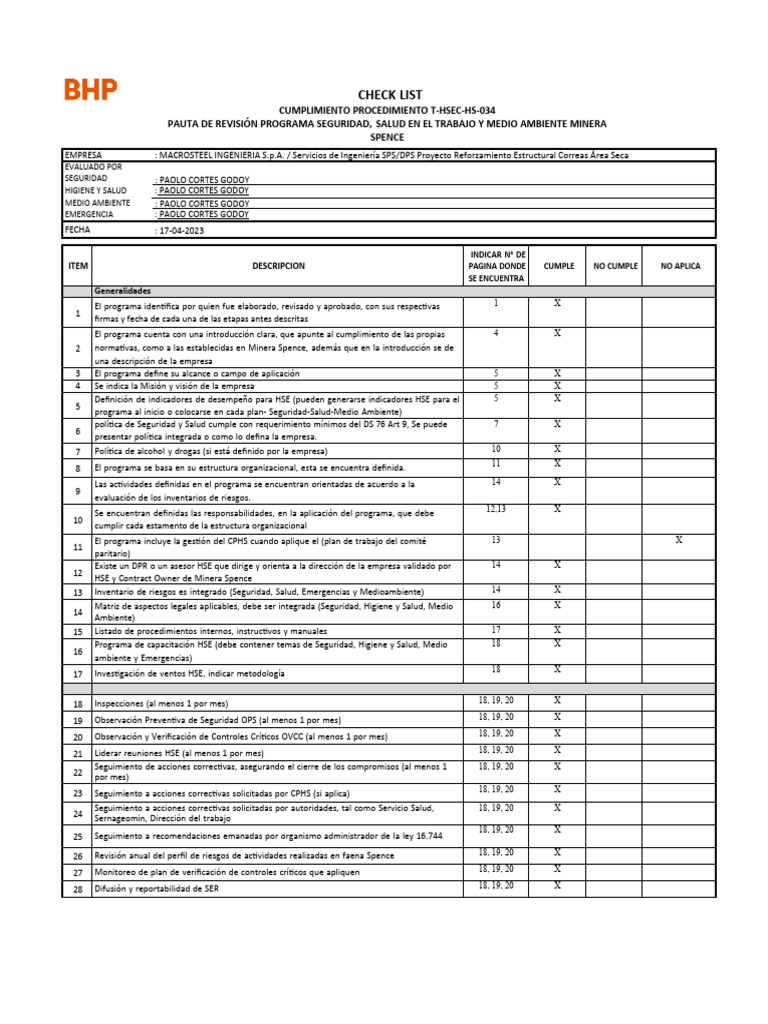 Check List Programa Hse Word | PDF | Auditoría