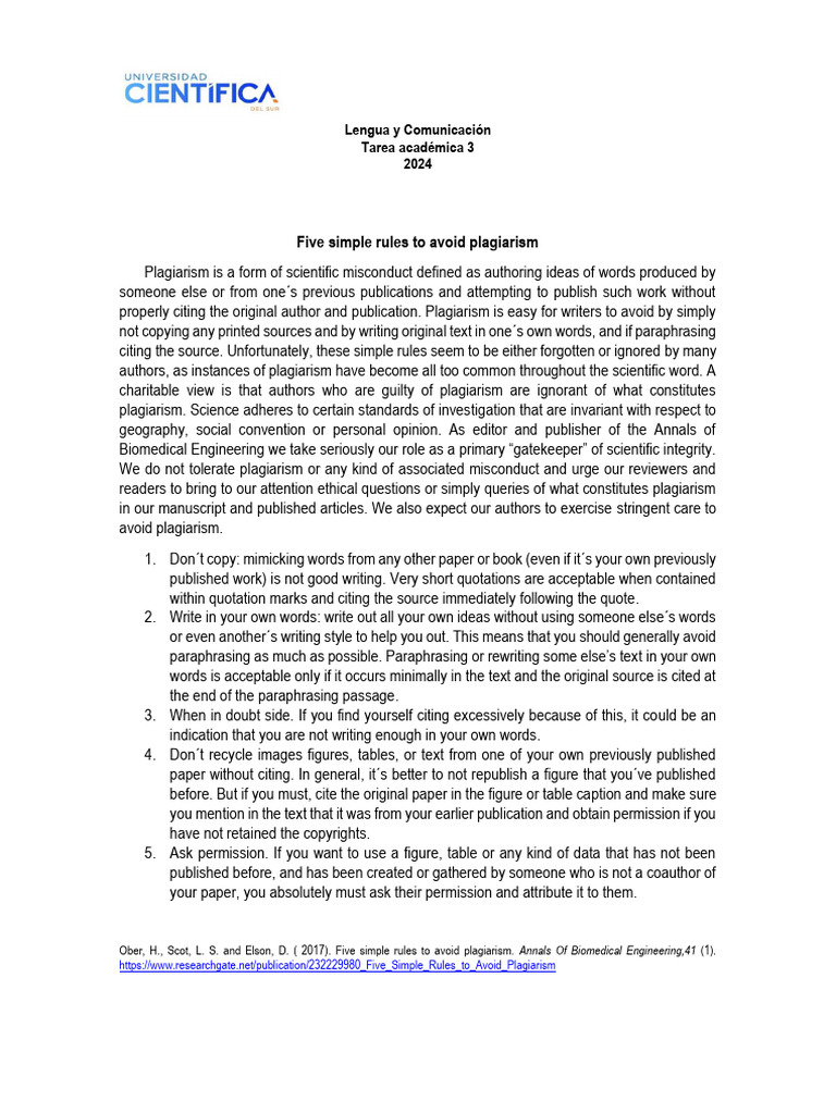 Five Simple Rules To Avoid Plagiarism - 1462757788 | PDF | Plagiarism