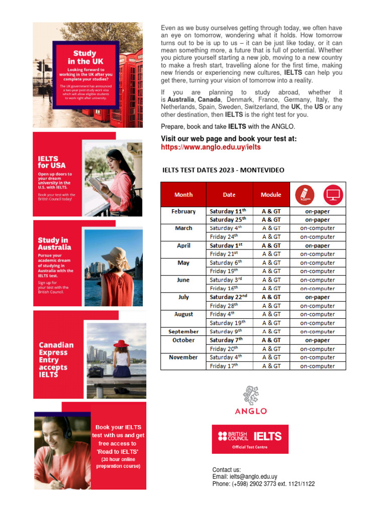IELTS Test Dates MVD 2023 | PDF | Career & Growth