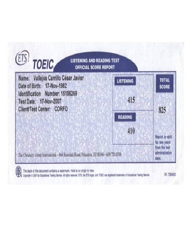 TOEIC - Cesar Javier Vallejos Carrillo | PDF