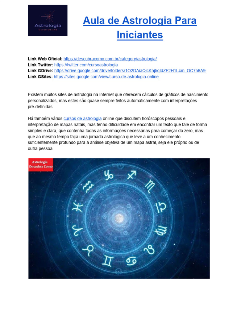 Aula de Astrologia para Iniciantes | PDF | Astrologia | Horóscopo