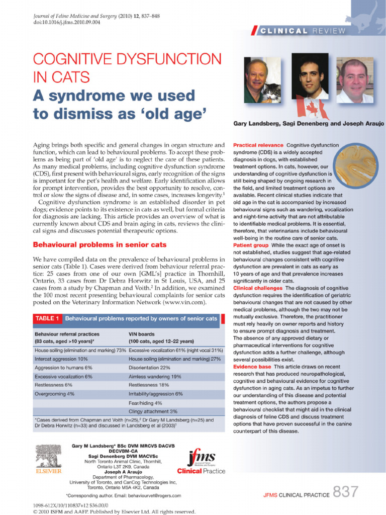 Landsberg Et Al 2010 Cognitive Dysfunction in Cats A Syndrome We Used ...