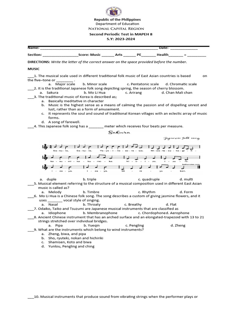 MAPEH 8 2nd Quarter | PDF | String Instruments | Mask