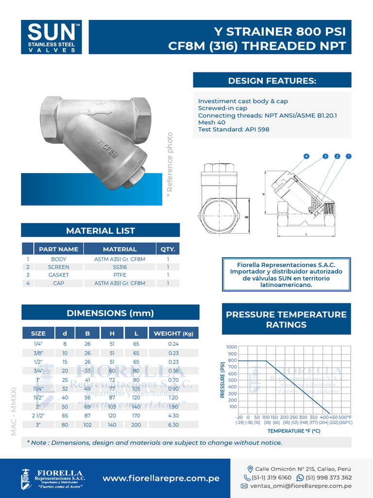 Y Strainer 800 Psi Cf8M (316) Threaded NPT: Design Features | PDF ...