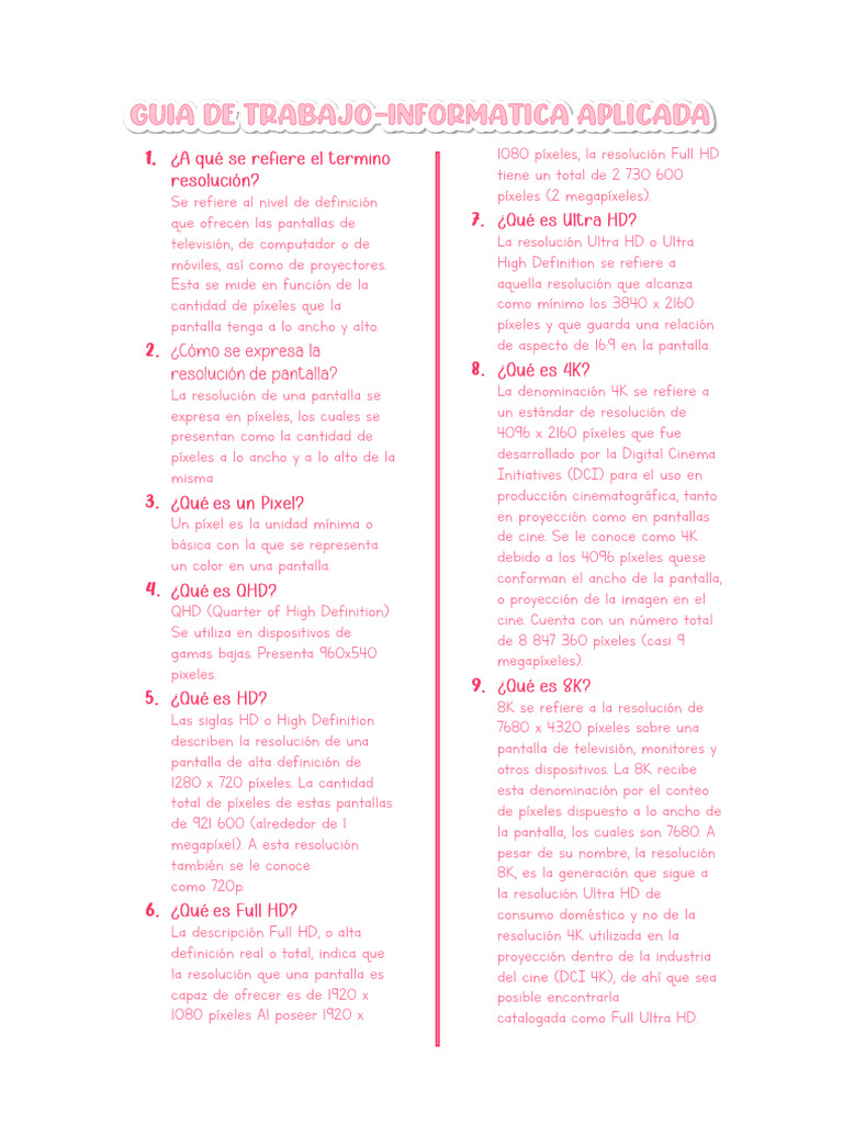 Guia de Trabajo-Informatica Aplicada | Descargar gratis PDF | Resolución de pantalla | Multimedia
