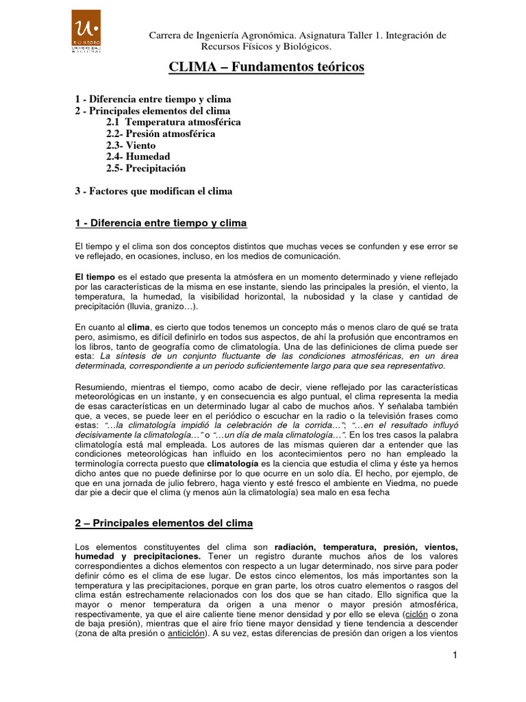 06 - Clima Fundamentos teóricos Taller I. Unidad 3 | Descargar gratis PDF | Clima | Precipitación