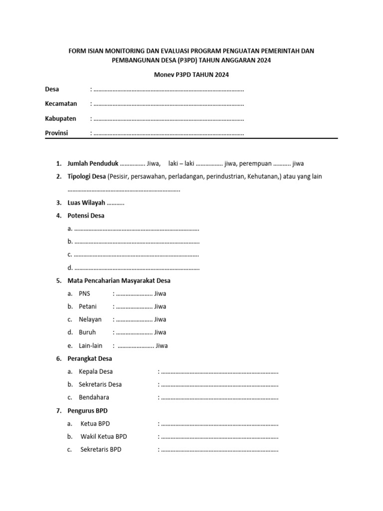 Form Monev Desa-Pendamping 2024 | PDF